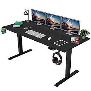 OUTFINE Heavy Duty Dual Motor Height Adjustable Standing Desk Electric Dual Motor Home Office Stand Up Computer Workstation with Splice Board (Black, 63") Desktop Load up to 220lbs