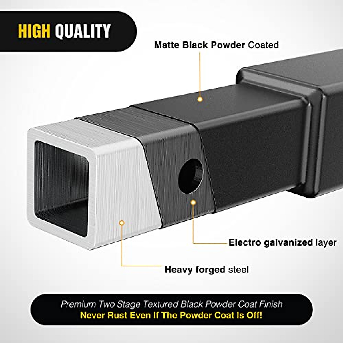 Nilight Trailer Hitch Extender 7 inch Extension Length Fits for 2 inch Receiver Tube with 5/8 inch Stainless Steel Bolt Flange Nut and Clip 3,500 lbs GTW Matte Black, 2 Years Warranty