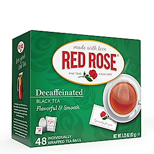 Red Rose Naturally Decaffeinated Black Tea Specially Blended Strong Black Tea with 48 Individually Wrapped Tea Bags Per Box (Pack of 2) Brew Hot/Cold Decaf Black Tea Full-bodied Flavorful Black Tea