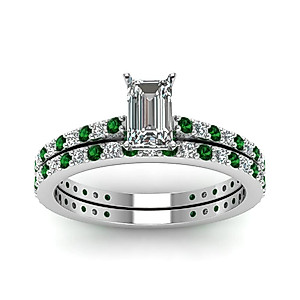 55Carat Classic Delicate Diamond Wedding Set 925 Sterling Silver Created Emerald Emerald Shape Green colorWedding Ring Sets Prong Setting in Size 12
