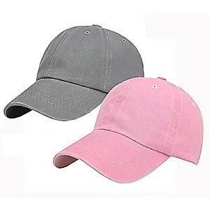 Wahsed-Cotton Baseball-Hats Toddler Baby-Boys-Girls - Sun Protection Infant Child Hats Fit for 2-8Years (Grey + Pink 2Pieces, 52cm Fit for 2-8 Years)