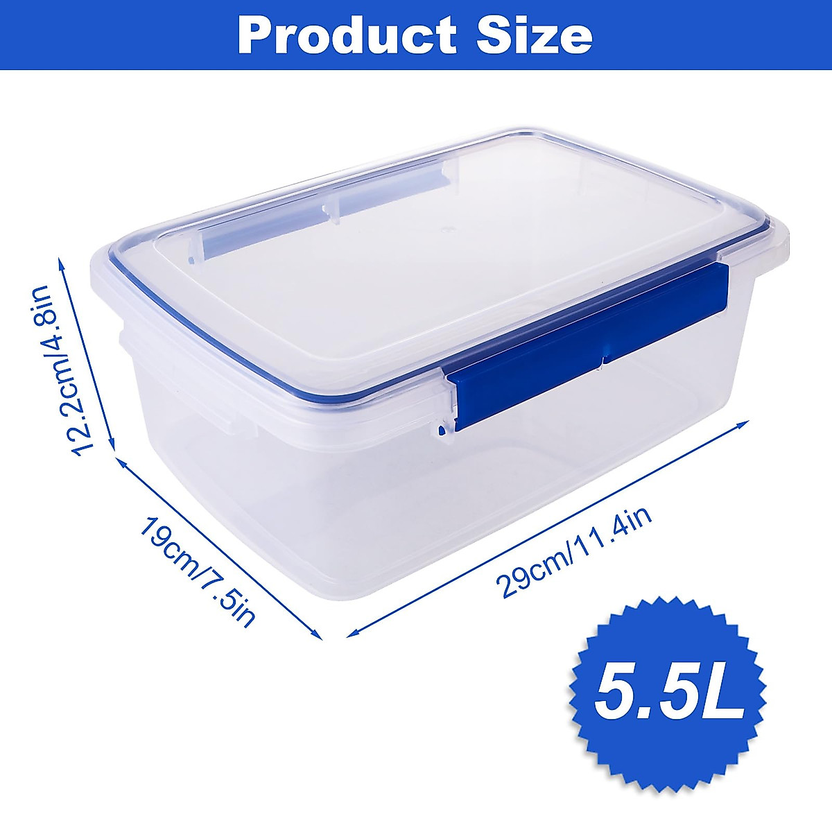MUXHEL 2 Pcs Large Food Storage Containers with Airtight Lid, 5.5L Reusable Meal Prep Container, Food-Grade Plastic Bread Box for Homemade Bread, Cookies, Food