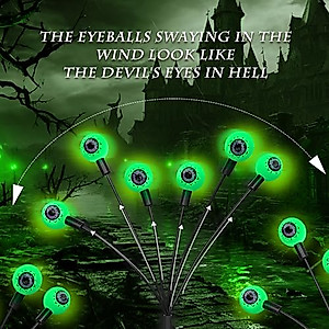 Halloween Decorations Outdoor Solar Scary Eyeball Lights - 2 Pack 12 LED Waterproof Halloween Path Lights, Green Eyeball Swaying Firefly Lights for Yard/Garden/Lawn/Party/Landscape Decoration