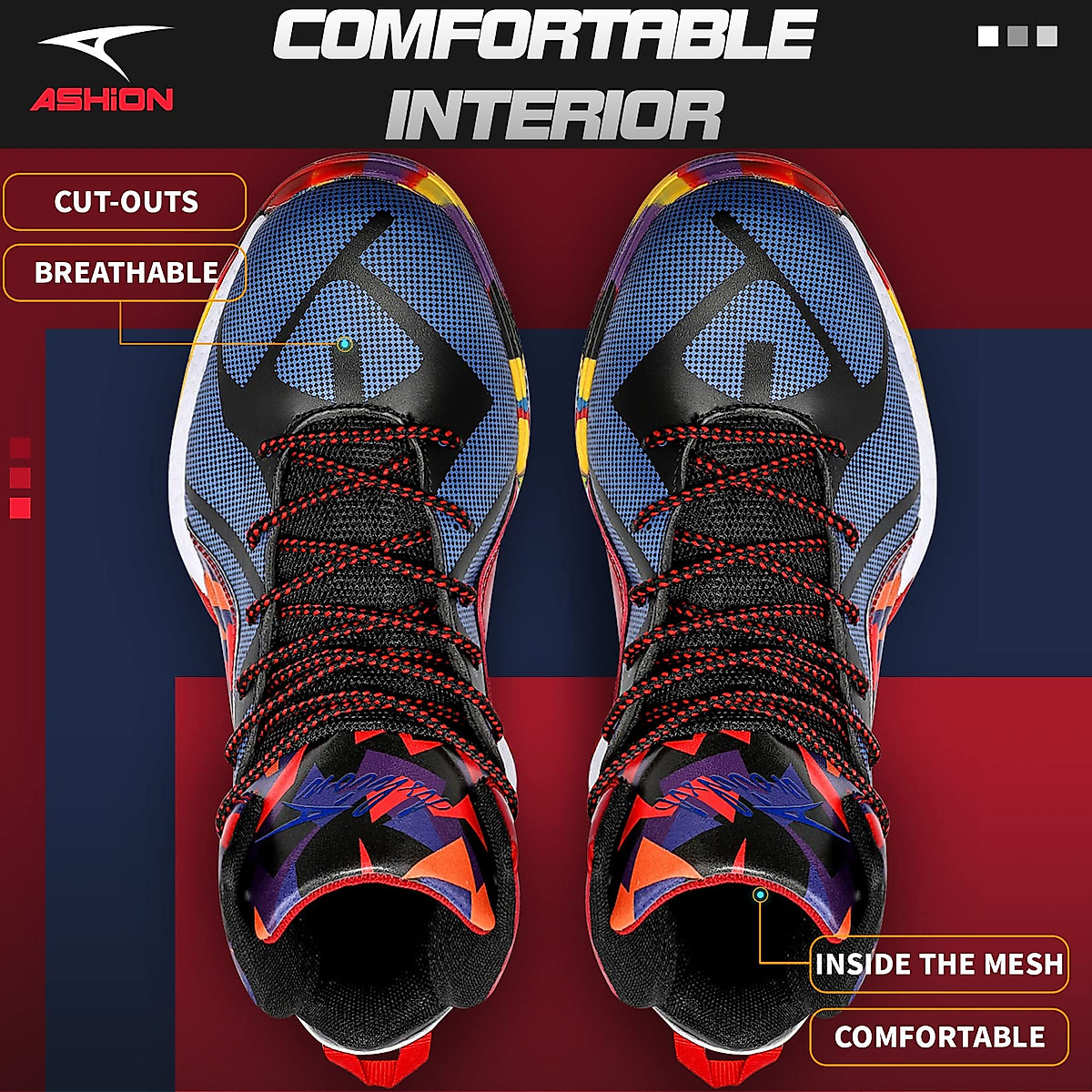 ASHION Kids Basketball Shoes Boys Girls High Top Sneakers Non Slip Running Shoes for Unisex Kids Camo Blue Red Big Kid Size 6.5