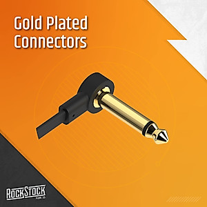 Rock Stock Guitar Flat Patch Cables (Pack of 3) - 12 Inch S-Shape Ultra-Thin Effect Guitar Pedal Patch Cables - Right-Angle, Black with Durable Gold Plated Connectors, Maximize Pedalboard Space