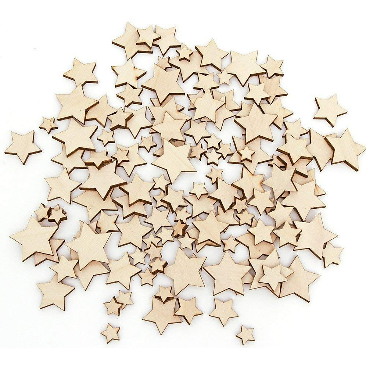 DERAYEE 100 Pcs Unfinished Wooden Stars Ornaments, Assorted Size Cutout Blank Wood Pieces Star for Christmas Wedding Party DIY Crafts