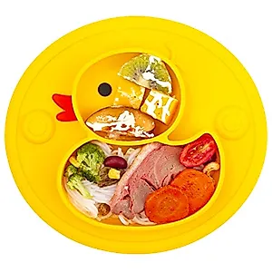 Baby Plate Silicone Placemat One-Piece, Suction Toddler Plates , Divided Dishes for Toddler Kids, Self Feeding, BPA Free, Microwave & Dishwasher Safe