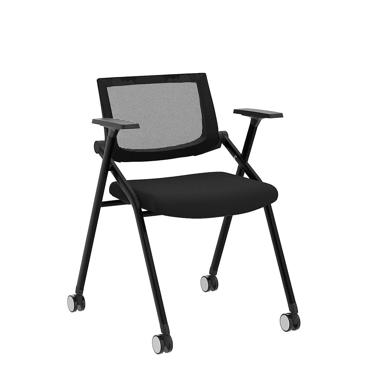 [2 Pack] Stackable Conference Room Chairs with Wheels and Paddle, Ergonomic Mesh Back and Arms for Meeting, Conference, Reception, Training Room & Home Office Desk Folding Chairs