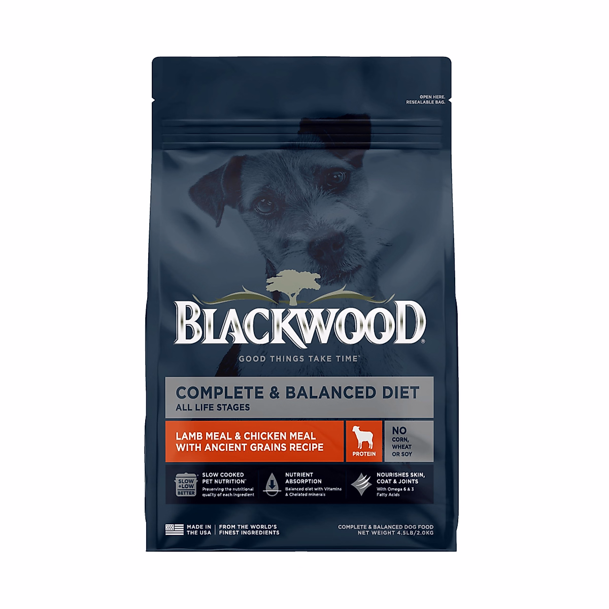 Blackwood Complete & Balanced Diet Dry Dog Food, Lamb Meal & Chicken Meal with Ancient Grains, 4.5 Pound Bag, Slow Cooked with Vitamins & Minerals