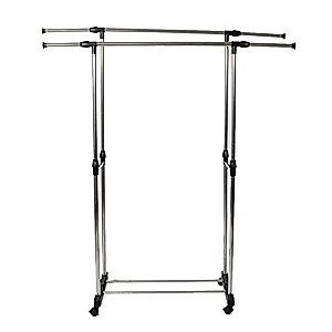 Kcelarec Rolling Clothes Rack on Wheels, Stainless Steel Clothing Rack for Hanging Clothes, Garment Rack (Style 1)