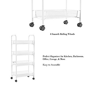 Lavish Home 4-Tiered Narrow Rolling Storage Shelves - Mobile Space Saving Utility Organizer Cart for Kitchen, Bathroom, Laundry, Garage or Office