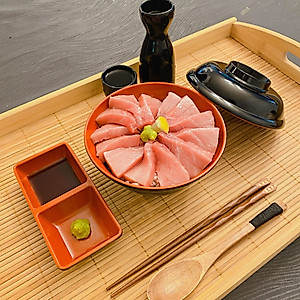 JapanBargain 2395, Japanese Style Soy Sauce Dishes Dipping Bowls, Red and Black Color, Two Compartments, 2 Pack