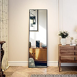 LVSOMT Wall Mounted Mirror, 47"x14" Full Body Mirror, Full Length Mirror, Over The Door Hanging Mirror, Long Mirror for Bedroom Living Room Locker Room, Aluminium Alloy Frame (Black)