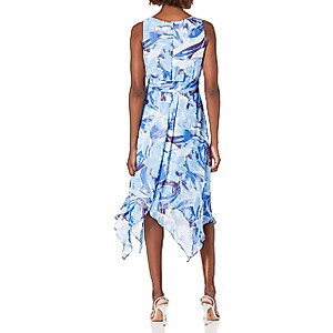 NINE WEST Women's Hankerchief Hem SLVLESS MIDI W/Keyhole, Royal Multi, 14