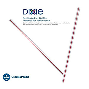 Dixie 5" Unwrapped Hollow Plastic Stirrer Straws by GP PRO (Georgia-Pacific) White/Red Stripe, HS5CC, 1 000 Count (1000 Stirrers Per Box 10 Boxes Per Case)
