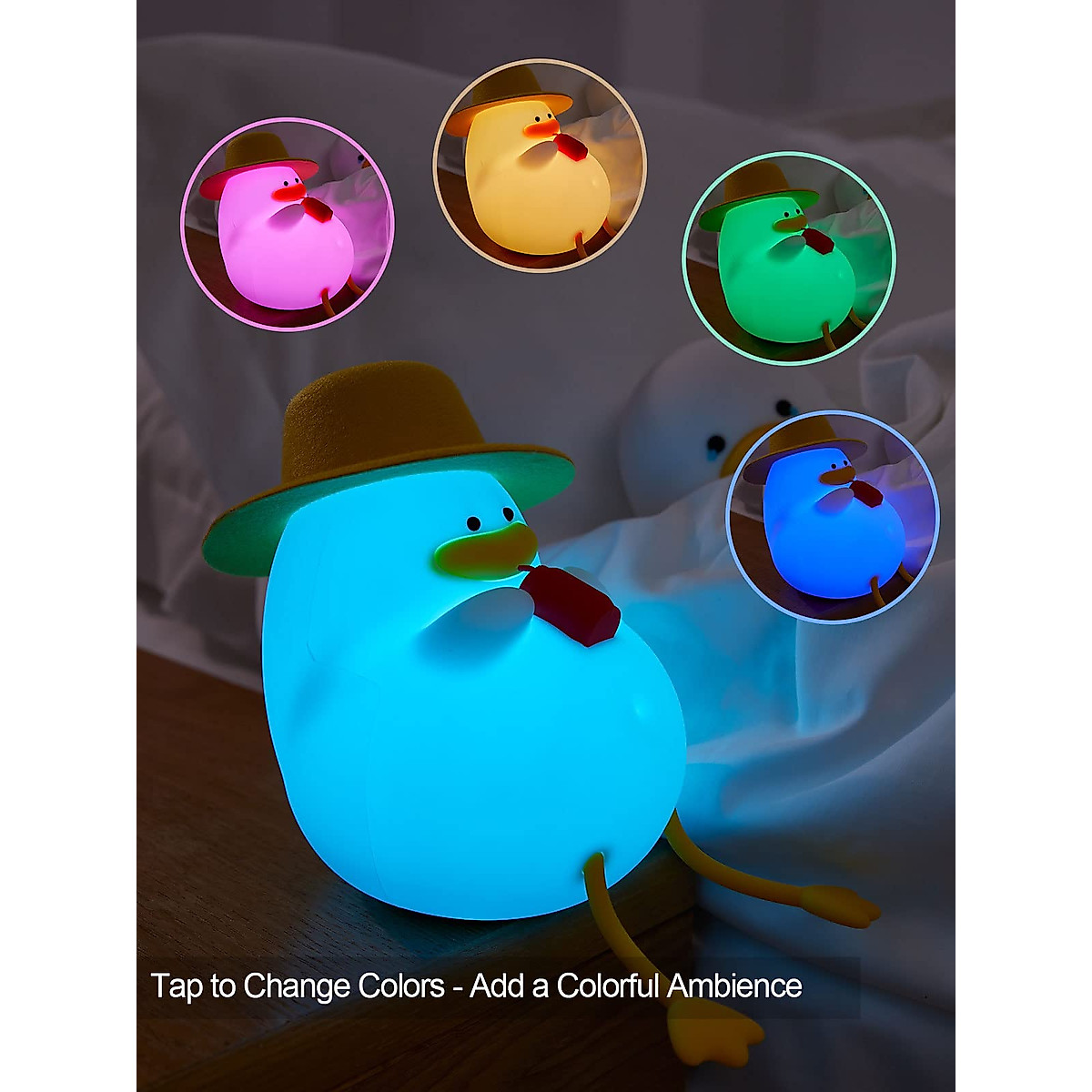 anmones Night Light for Kids - Happy Duck Premium Silicone Lamp, Cute and Dimmable Nightlight for Soothing Bedtime Ambience, 𝑴𝒖𝒍𝒕𝒊𝒑𝒍𝒆 𝑵𝒊𝒈𝒉𝒕𝒍𝒊𝒈𝒉𝒕𝒔 White XR-MM-L22067
