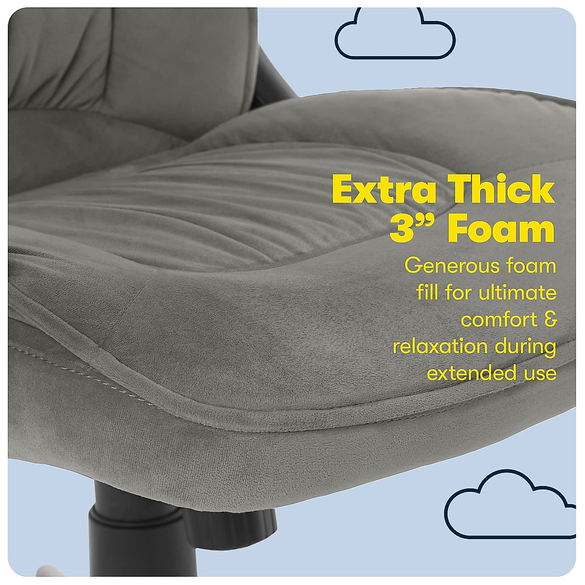 Serta Executive Office Chair Ergonomic Computer Upholstered Layered Body Pillows, Contoured Lumbar Zone, Base, Fabric, Black/Grey