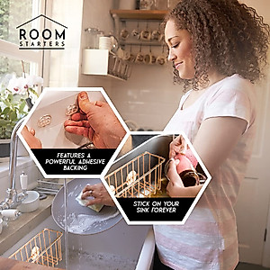 Sponge Holder for Kitchen Sink | Stainless Steel Sink Organizer Sponge Caddy with Strong Transparent Adhesive Mount by ROOM STARTERS (Copper)