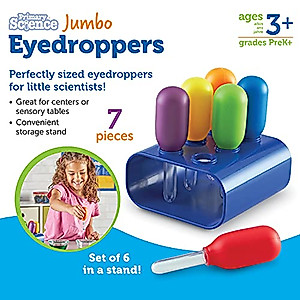 Learning Resources Jumbo Colorful Eyedroppers - Set of 6 with Stand, Ages 3+, Science Class Tools, Preschool Science, Sensory Accessories,Droppers for Kids,Back to School Supplies,Teacher Supplies