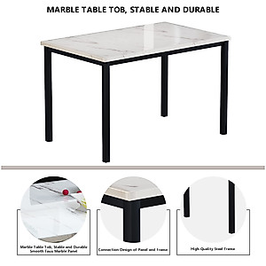 AWQM 5 Pieces Dining Table Set, Kitchen Table Set with Faux Marble Top Table and 4 Faux Leather Upholstered Chairs for Kitchen, Breakfast Nook, Dining Room, Black