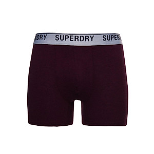 Superdry Mens Organic Cotton Boxers Triple Pack, Elasticated Waistband Burgundy/Red/Pink Size Xl