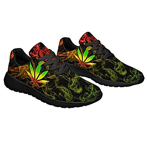 Marijuana Shoes Men Women Running Sneakers Breathable Casual Sport Tennis Shoes Gift for Rasta Reggae Fans Black Size 10