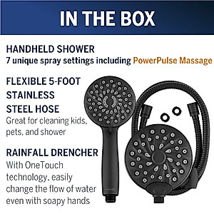 Waterpik One-Touch Dual 2-in-1 Shower System With Rain Shower Head and 7-Mode Hand Held Shower Head, Matte Black XPB-135E-765ME
