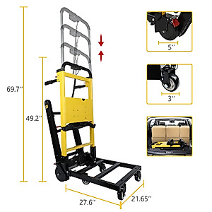 Riosoc Electric Stair Climbing Hand Trucks, 200W 3 Adjustable Speeds with Light 440lbs Max Load Folding Dolly Cart Trolley, with 6 Wheels Motor Battery for Moving Furniture Home Warehouse Supermarket