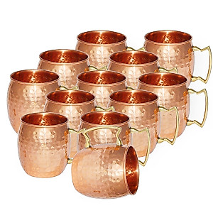 Hammered Copper Moscow Mule Mug Handmade of 100% Pure Copper, Brass Handle 16 Oz No Inner Lining Set of 12 pc
