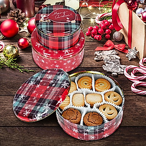 Yeenoon 3 Pack Christmas Cookie Tins with Lids, Round Sturdy Gift Tins, Christmas Baking Cake Container for Storing Patisseries, Snack, Chocolate, Special Christmas Holidays Gift