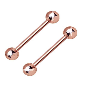 ATMUSA 5PCS Set 14G 3/4" (19mm) Rose Gold Titanium IP 316L Surgical Steel Ball Tongue Ring Nipple Piercing Barbell Body Jewelry