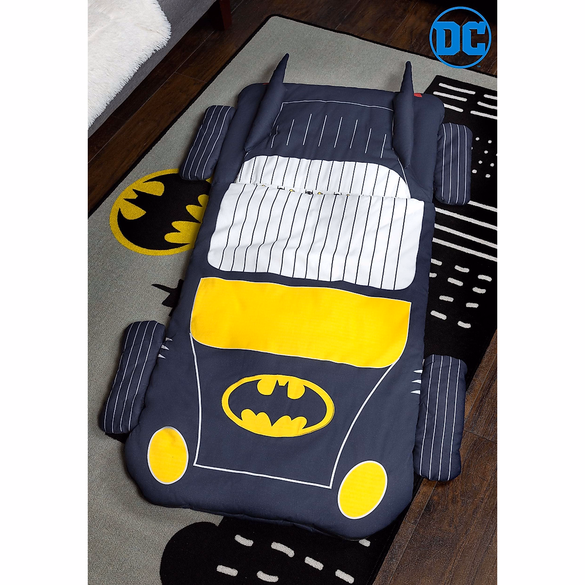 Batman Batmobile Kids Sleepover Bag Superhero Slumber Mat with Built-in Pillow, Cozy & Soft