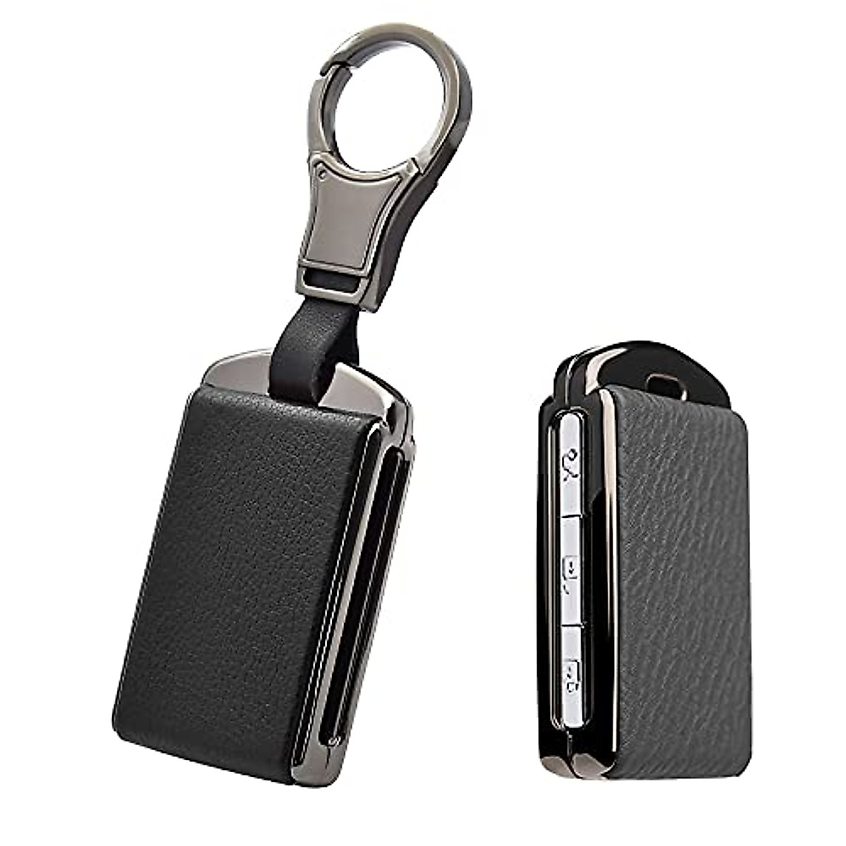 HIBEYO Key Fob Cover Case Remote Jacket Shell 20212022 for Volvo XC40 XC60 XC90 S90 V90 Car Key Fob Shell Smart Auto Key Accessories Holder Keyless Zinc Alloy Leather Full Protective Case-Black Black