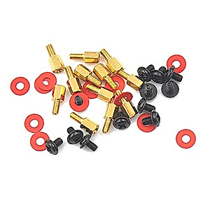 Connectors (20x Screw+20x Motherboard Riser +20x Washer) 6.5mm 6-32-M3 Computer Golden Motherboard Riser+Screws + Red Washers 34YD - (Color: 2)