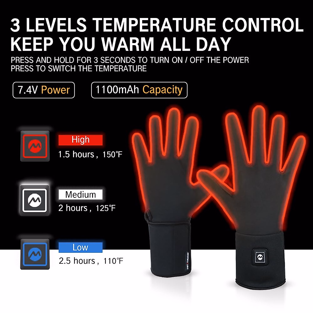 MOUNT TEC Light Weight Stretch Heating Glove Liners Heated Gloves for Men & Women Hand Warmer for Winter Sports Dog Walking Biking Riding Skiing Cycling Hunting Snowboarding (Black, M/L)