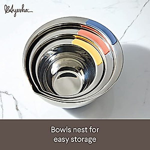 Ayesha Curry Kitchenware Pantryware Stainless Steel Nesting Mixing Bowls Set, 3 Piece, Silver with Color Accent Handles