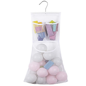 ALYER Hanging Bath Toy Bag,Mesh Nursery Organizer for Clothing Diapers Toys (White)