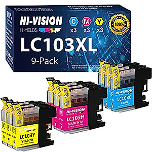 HI-VISION HI-YIELDS Compatible LC-103XL Ink Cartridges Replacement for Brother LC103XL 103XL Work with MFC-J4310DW J4410DW J4510DW J4610DW J4710DW, (3X Cyan, 3X Magenta, 3X Yellow, Total 9-Pack)