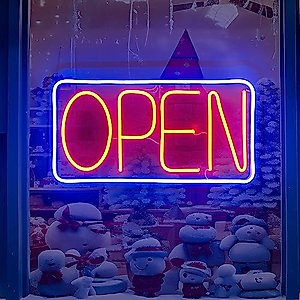 KANAYA 20 Inch Open Sign, LED Open Signs for Business Dimmable, Bright Neon Open Sign Window Storefront for Restaurant Hotel Salon Bar Cafe Office, Power Adapter Included (Red&Blue/Horizontal)