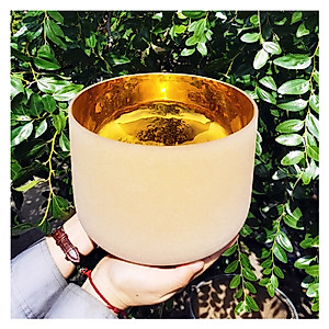 ZZZYW 11 Inch Gold Chakra Tuned Frosted Quartz Crystal Singing Bowl CDEFGAB Any One Note for Sound Healing Meditation Mind Focus (Color : 432Hz Note G)
