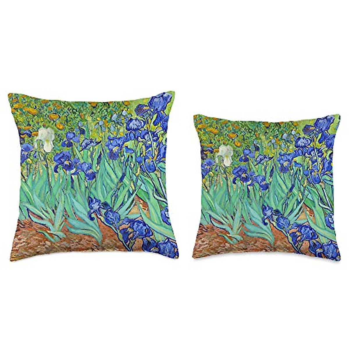 Vincent Van Gogh Irises Blue and Green Garden Art Accent Throw Pillow
