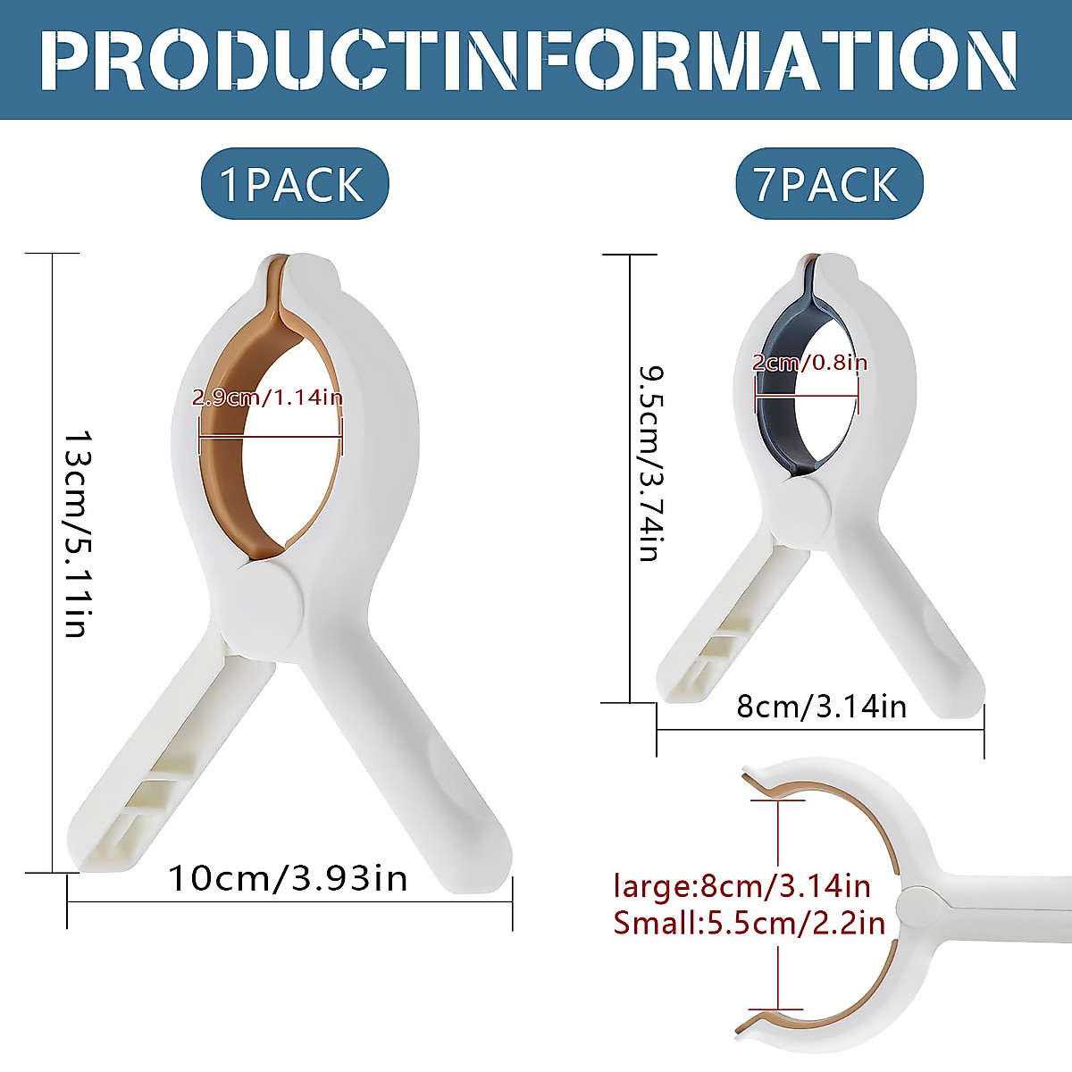 Beach Towel Clips,Heavy Duty Towel Clips for Beach Chairs Cruise,Towel Holder Clips Beach Chairs Cruise for Towel Clothes Blankets 7 Pack Small 1 Pack Large