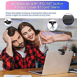 HZQDLN 4K Webcam with Microphone, 8MP Laptop PC Desktop Computer Web Camera, USB Webcams for Video Calling Recording Streaming Video Conference, Webcam with Tripod，Privacy Shutter