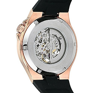 Bulova Men's Classic Maquina Rose Gold Stainless Steel 3-Hand Automatic Watch with Black Silicone Strap, Skeleton Dial Style: 98A177