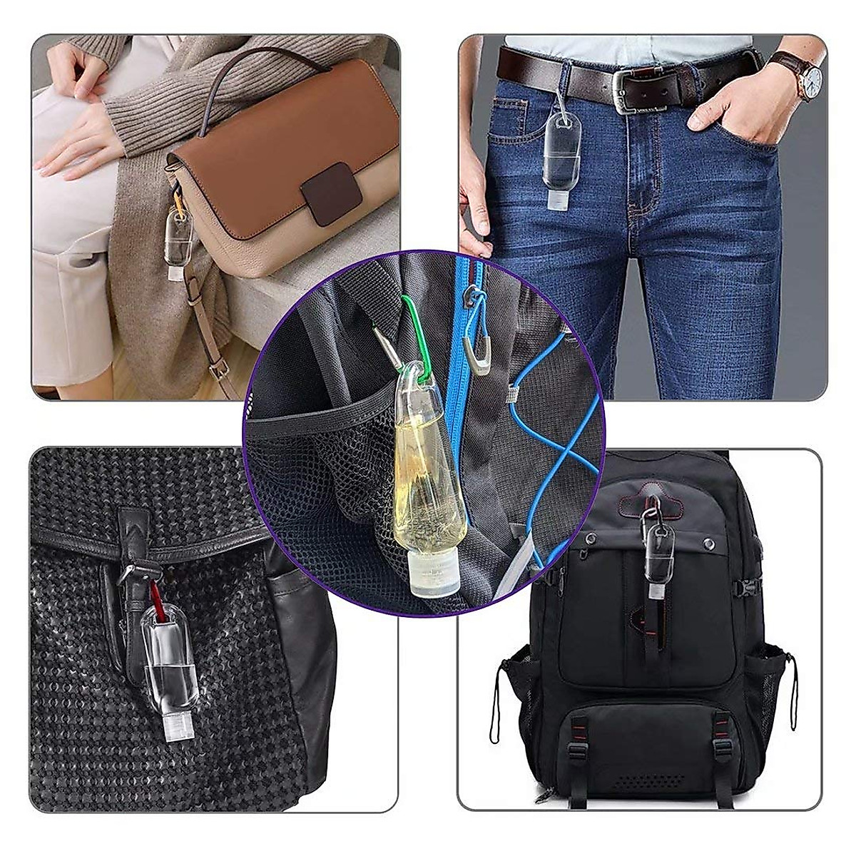 Travel Bottles with Keychain (20 Pcs), 1oz (30ml) Portable Plastic Leakproof Squeeze Bottles with Flip Cap - Empty Refillable Containers for Hand Sanitizer Shampoo Conditioner Body Wash Liquid