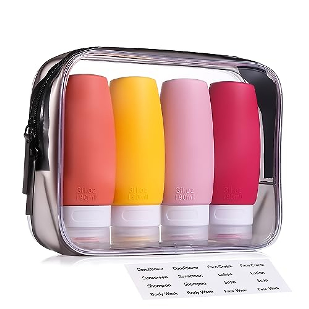 LIYUABU Silicone Travel Bottles for Toiletries,Tsa Approved 3oz Portable Refillable Travel Bottles,Leak Proof BPA Free Squeezable Travel Size Containers Accessories with Toiletry Bag（4Pack Red）