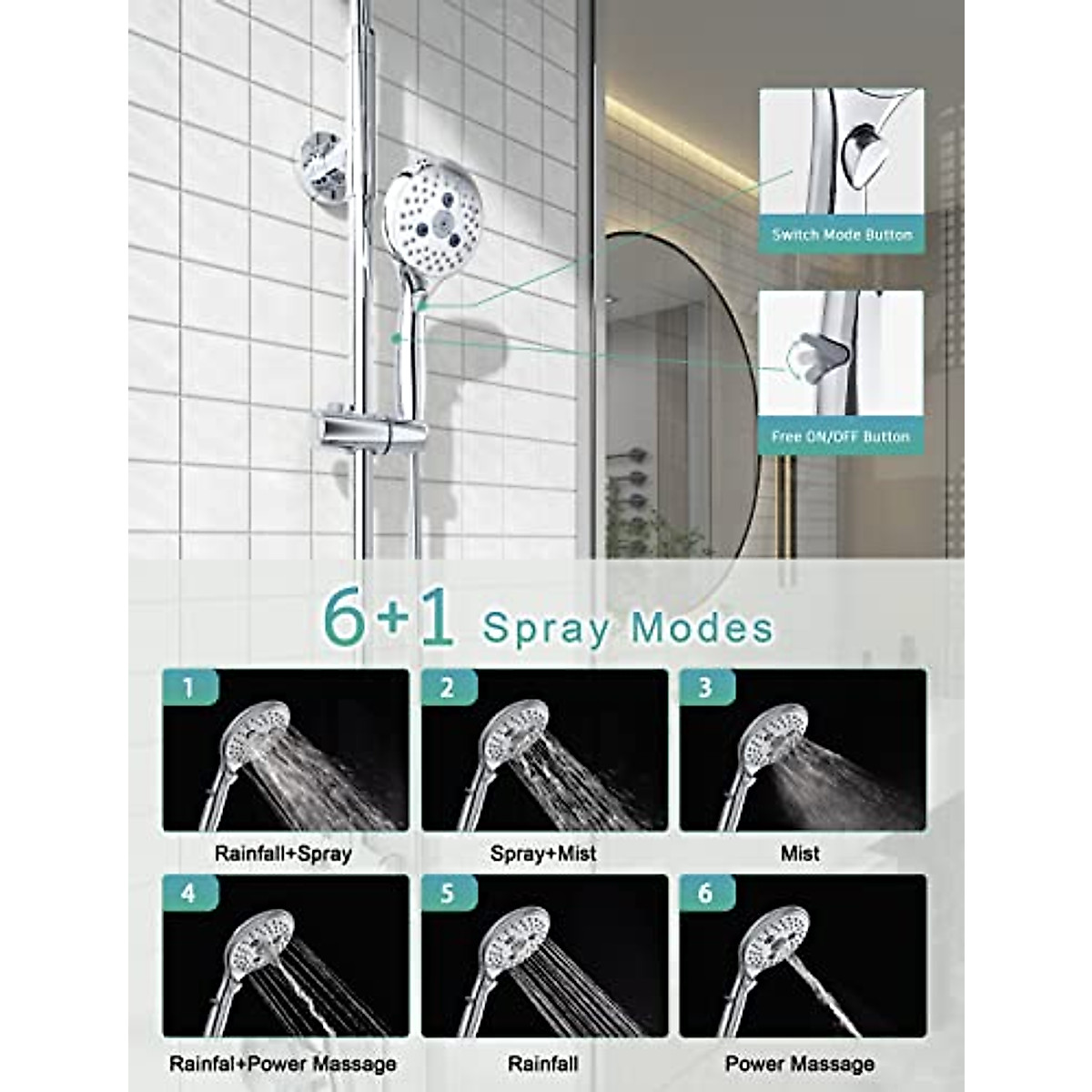 SR SUN RISE 10 Inch Shower Fixtures with 1.8 GPM Rain Showerhead and Hand Shower 27.6" Slide Bar Shower Faucet Set Complete for Easy Reach, Single Handle Design Shower Valve Include, Polished Chrome