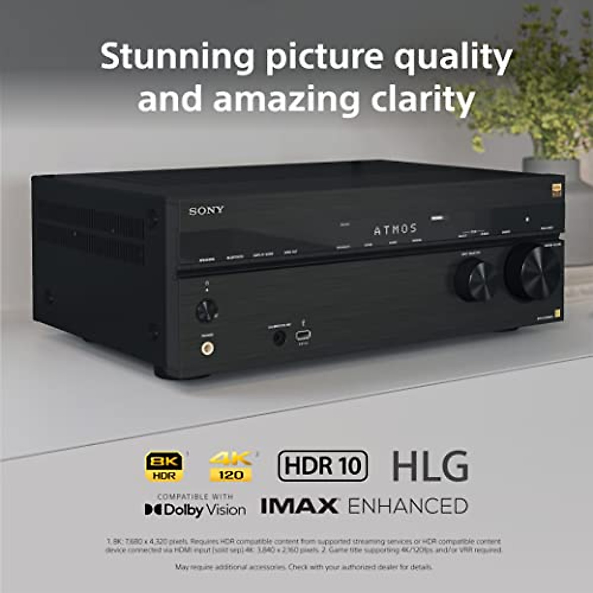 Sony STR-AN1000 7.2 CH 8K A/V Receiver: Dolby Atmos, DTS:X, Bluetooth, WiFi, Google Chromecast, Spotify Connect, Apple AirPlay, HDMI 2.1 and SA-RS3S Wireless Rear Speakers for HT-A7000/A5000/A3000