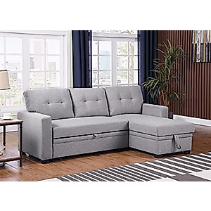 Prohon Sectional Multi-Functional Convertible Sleeper Sofa Bed, 3 Seats Loveseat with Pull Out Couch & Upholstered Chaise for Living Room Bedroom Home Office Apartment, Light Gray