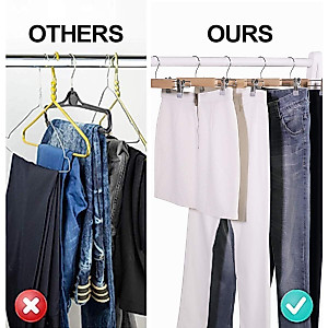 ELONG HOME Wooden Pants Hangers 12Packs, Skirt Hangers with Adjustable Clips, Non Slip Wood Clothes Hangers with Clips, Space Saving Hangers for Pants Skirts Trousers Slacks Jeans